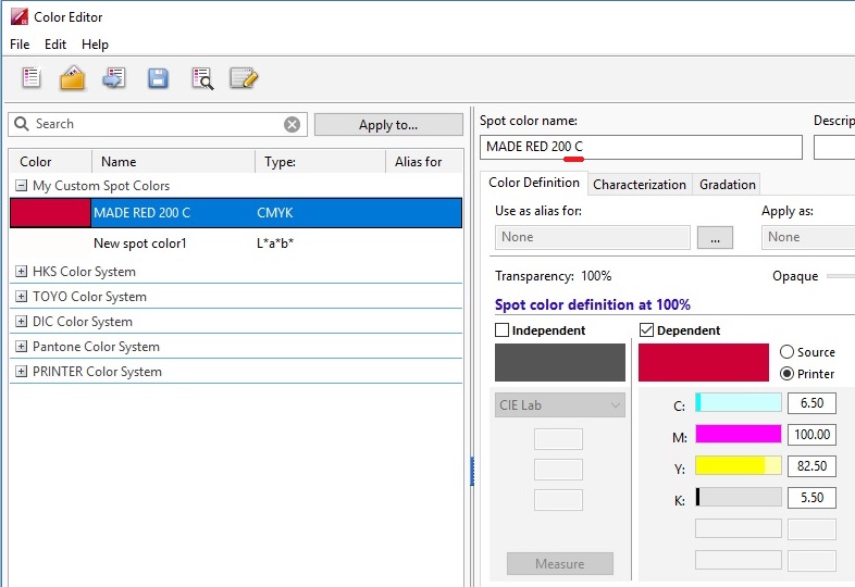 The spot color library, .CXF file is not being used to change the color ...