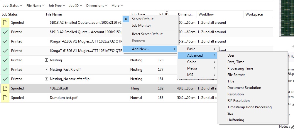 How to add or remove Columns in Fiery XF Command WorkStation Job Center?