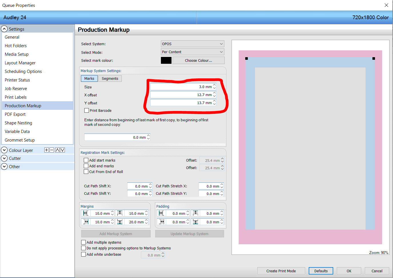 Setting up Summa OPOS marks in Digital Factory