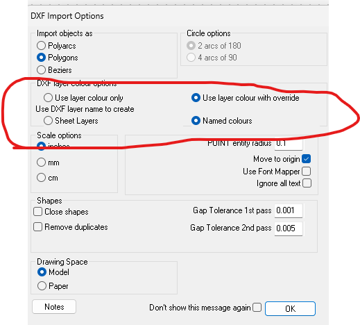 What are the available DXF Import options in Profile Lab when importing ...