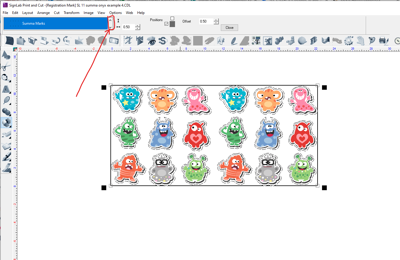 How to add Summa OPOS registration marks to the design in SignLab?