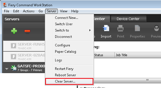 How to use Clear Server on Fiery Central