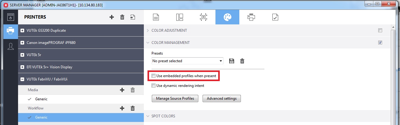 Where can I activated: use embedded profiles when available in Fiery ...